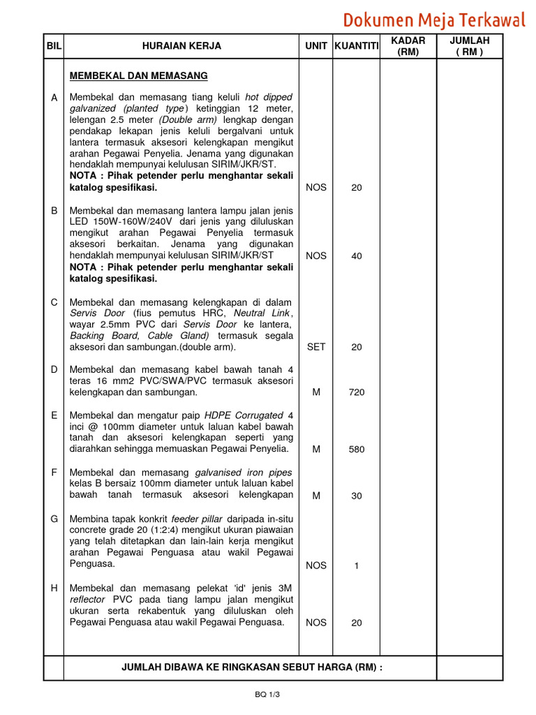 BQ Lampu Lestari Puchong | PDF