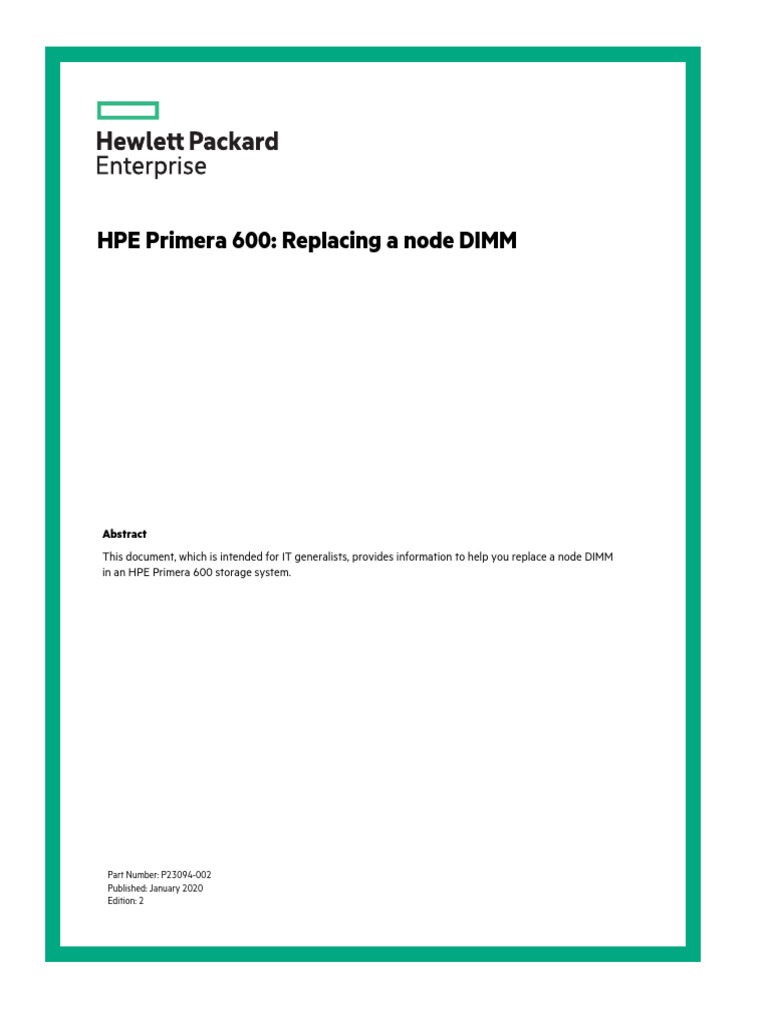 HPE Primera 600 - Replacing A DIMM-a00073134en - Us | PDF | Menu ...