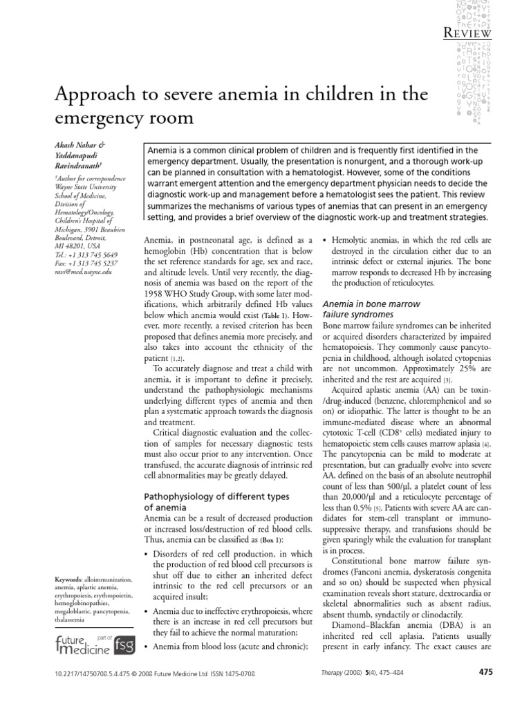 Approach To Severe Anemia in Children in The Emergency Room | PDF ...