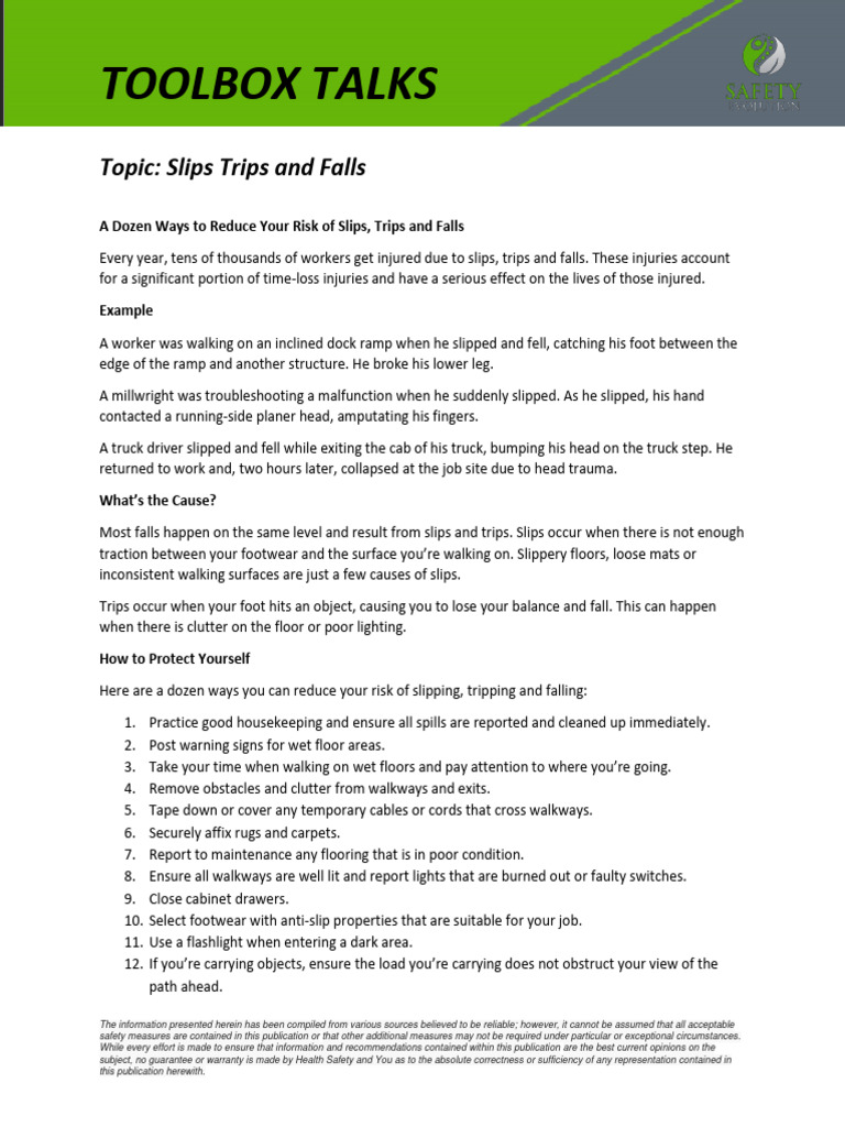 Slips Trips and Falls | PDF | Occupational Safety And Health | Safety
