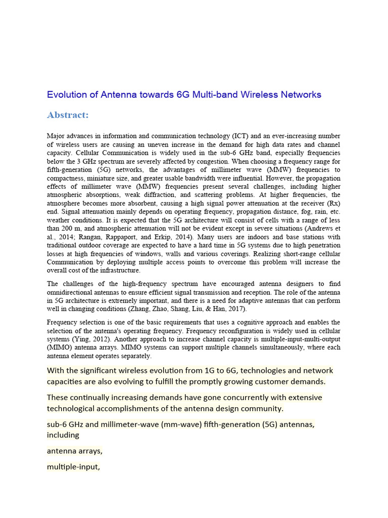 Evolution of Antenna Towards 6G Multi | PDF | 4 G | Extremely High ...