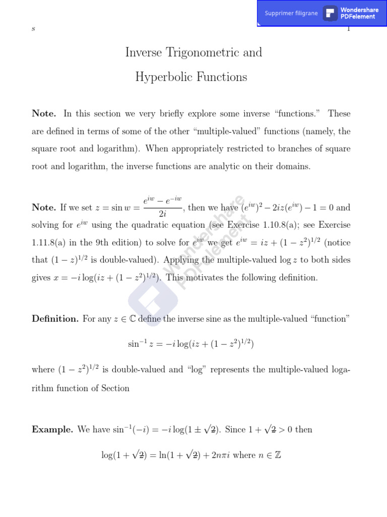 lecture-12-inverse-trigo-and-hyperbo | PDF | Function (Mathematics) | Logarithm