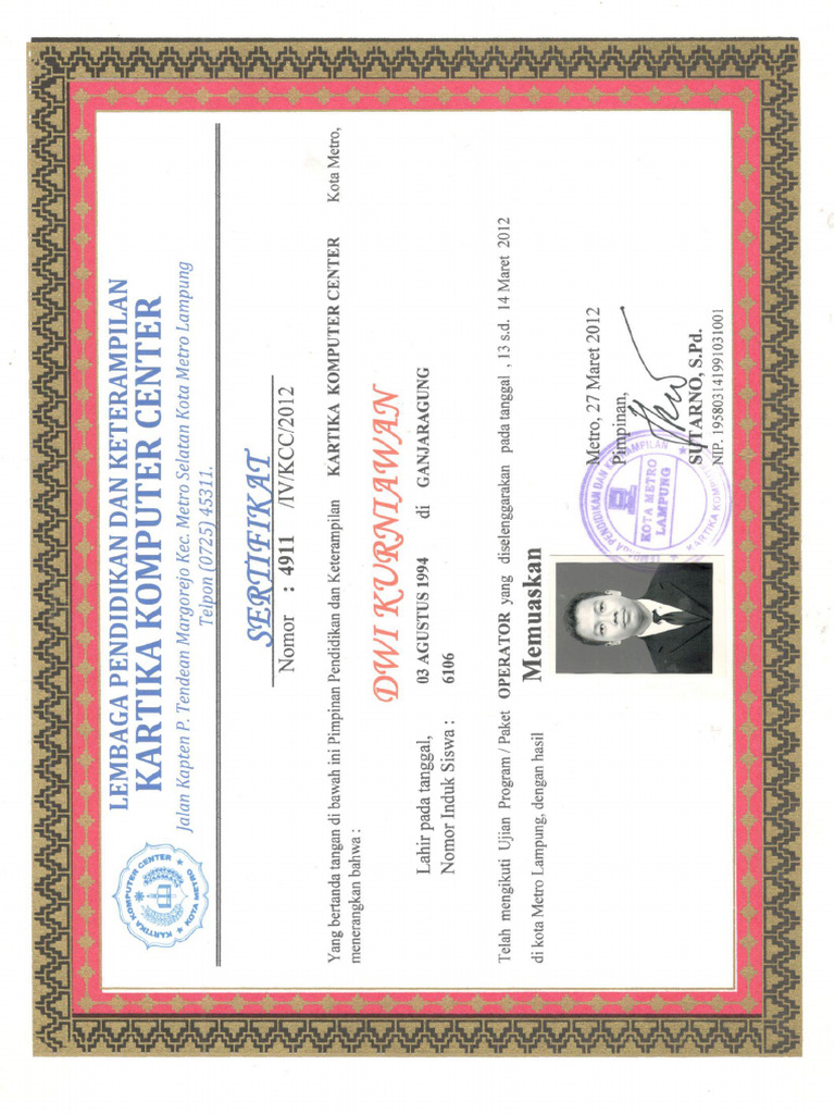 Kartika Komputer Center Ujian Program Operator - Dwi Kurniawan | PDF