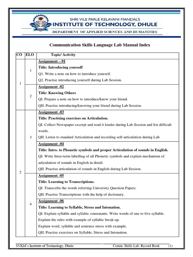 Cs Lab Index Pdf Stress Linguistics Syllable