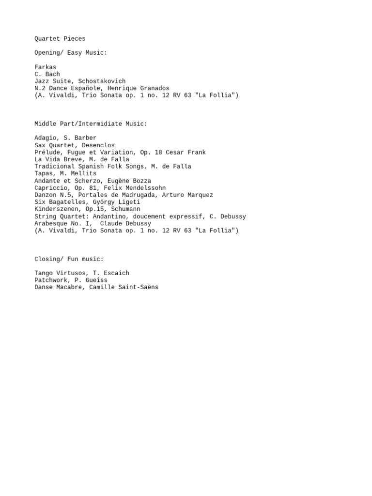 Quartet Music Selections for All Levels | PDF | Foreign Language ...