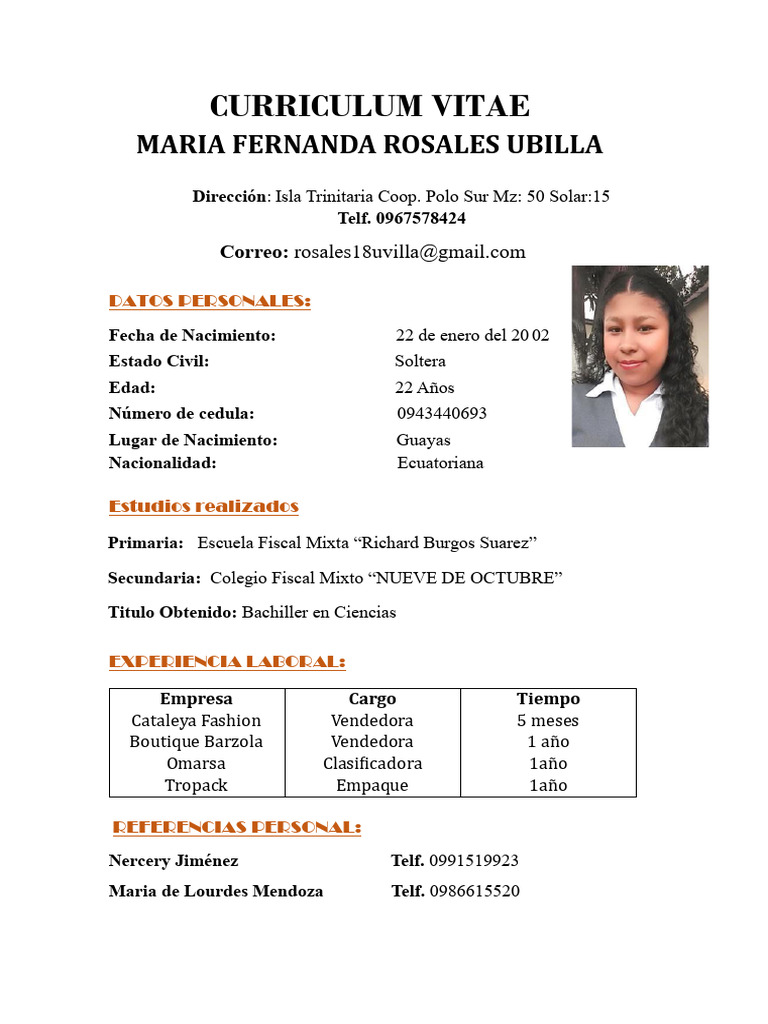 Currículum Vitae de María Fernanda Rosales | PDF