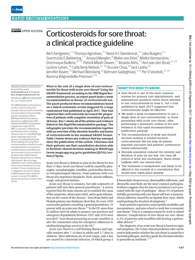 Corticosteroids For Sore Throat | PDF | Pain | Infection