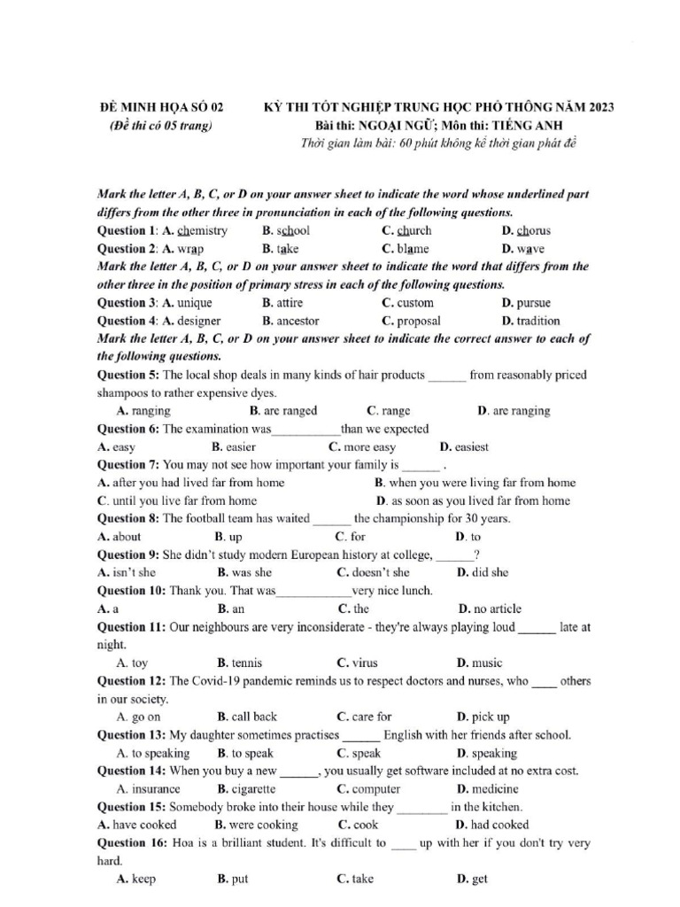đề minh họa số 02 - KỲ THI THPT 2023 | PDF