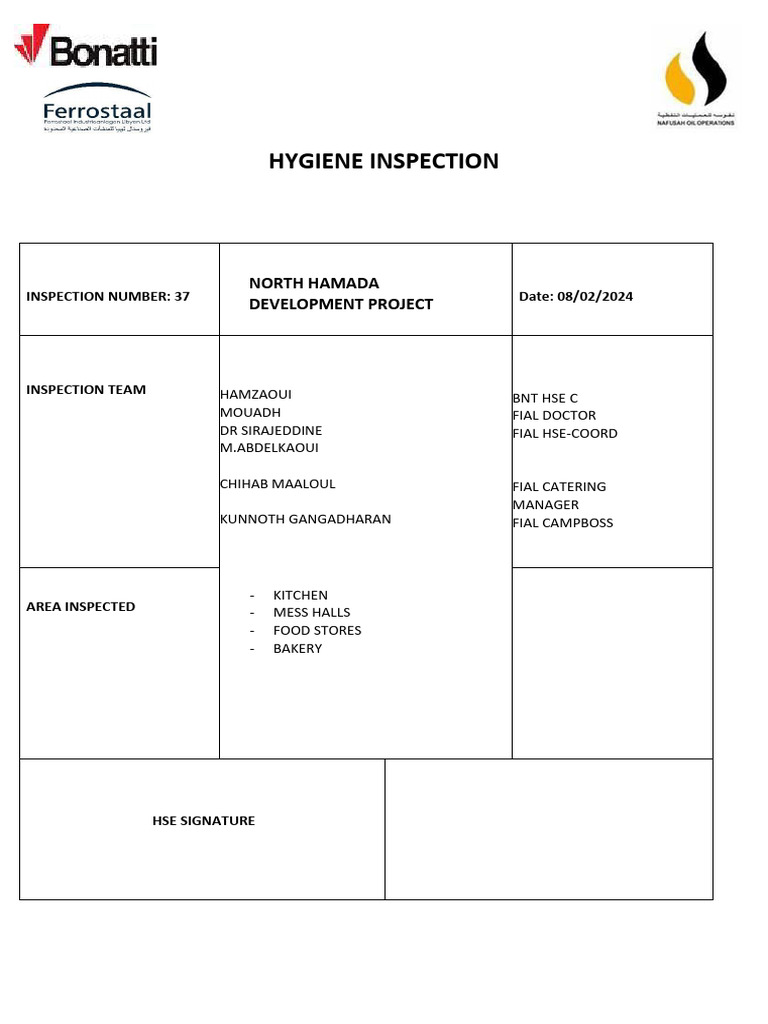 Hygiene Inspection 08.02.2024 | PDF | Kitchen
