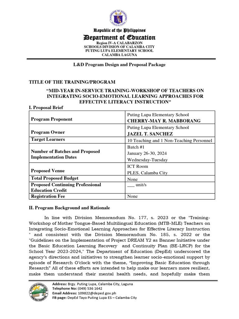 sample 2024-INSET-TRAINING-MATRIX (1) | Download Free PDF | Learning ...