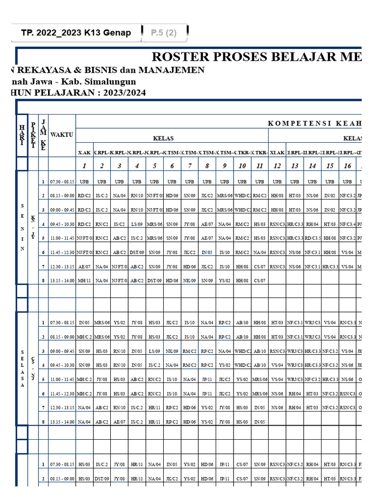 Contoh Jadwal Les Sekolah | PDF