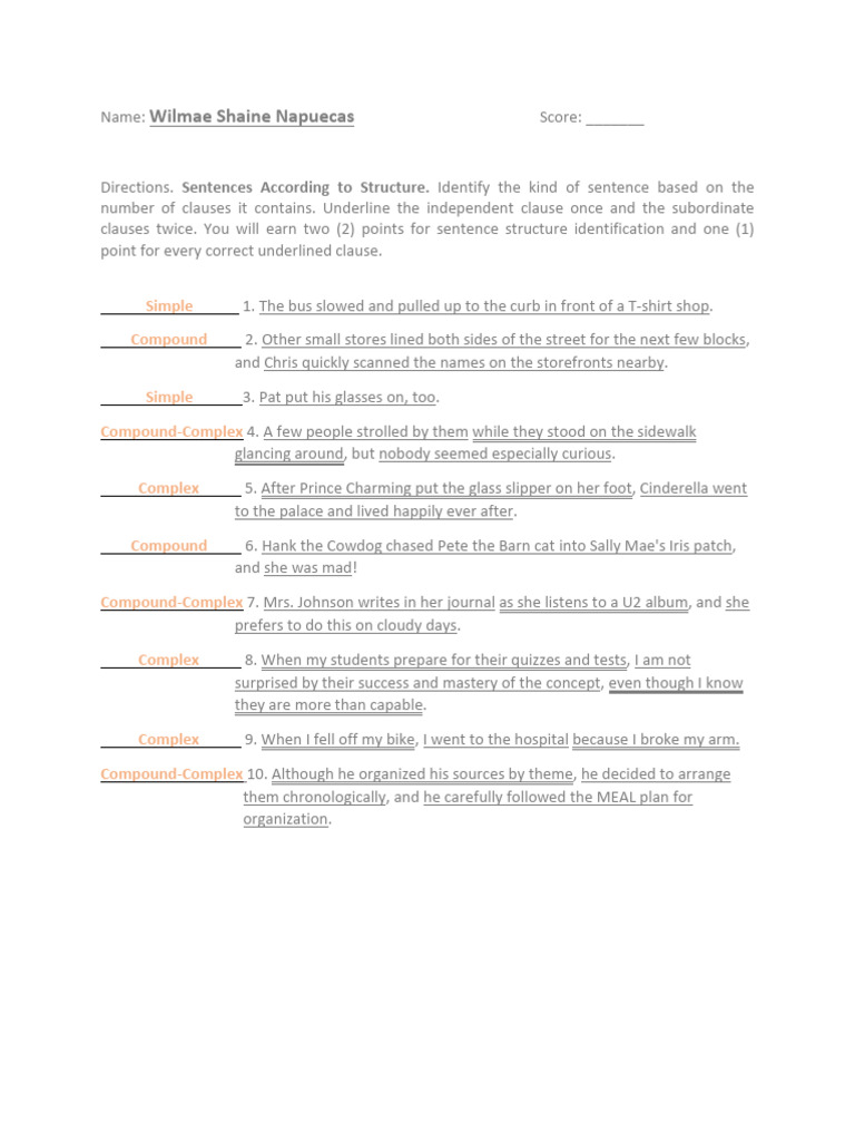 Sentence Structure Activity | PDF