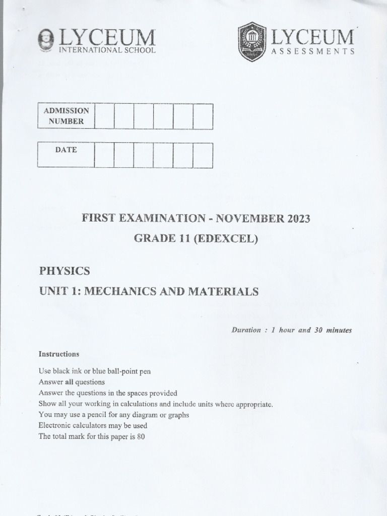 Lyceum 1st Examination Physics Paper1 | PDF Lyceum 1st Examination Physics Paper1 | PDF