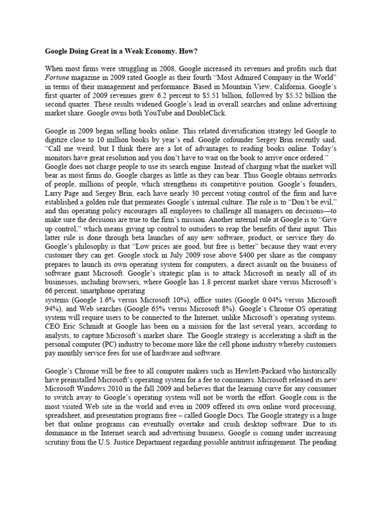 case study-Google Doing Great in a Weak Economy | PDF | Microsoft ...