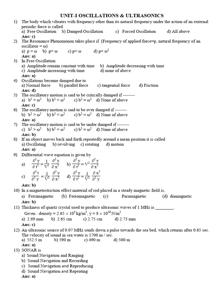 Unit 1 MCQ - 240418 - 154717 | PDF | Oscillation | Motion (Physics)