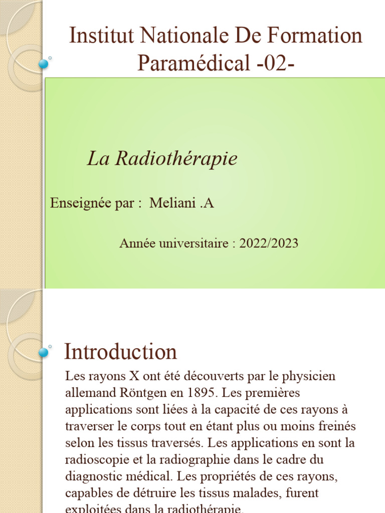 Cour Radiothérapie | PDF | Radiothérapie | Rayonnement ionisant