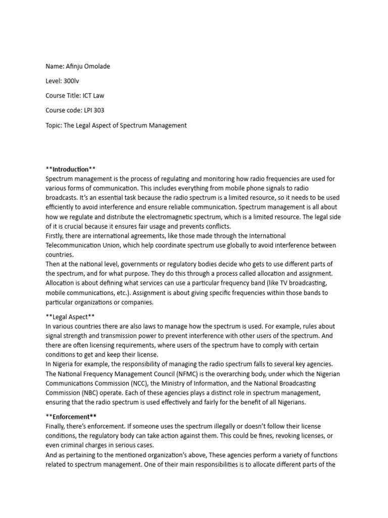 ICT Law Assignment | Download Free PDF | Radio Spectrum | Radio