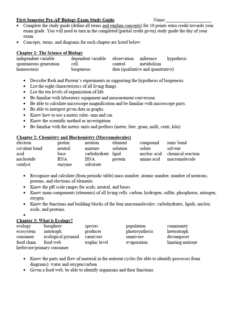 Pre AP Midterm Exam Study Guide | PDF | Meiosis | Mitosis