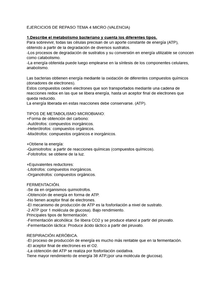 Ejercicios de Repaso Tema 4 Micro (Valencia) | Descargar gratis PDF | Trifosfato de adenosina ...