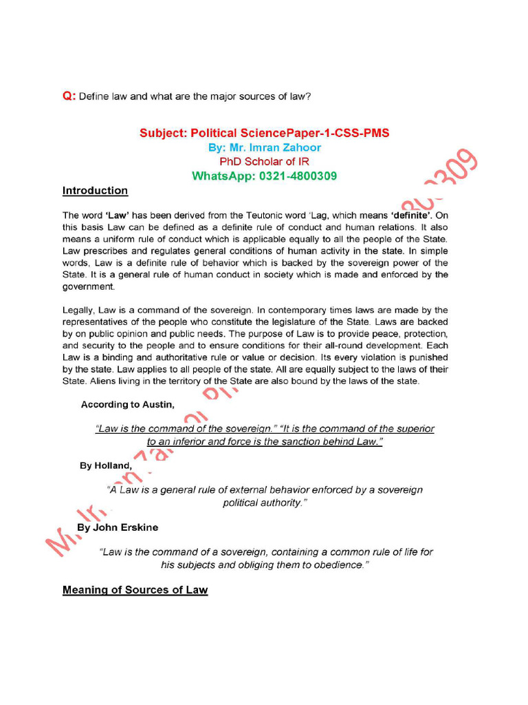 Solved Question Sources of Law - 1 | PDF