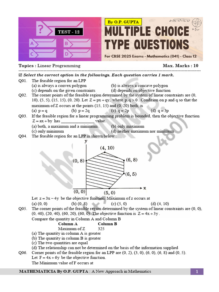 12 Mcq Linear Programming Pdf Linear Programming Mathematical Optimization