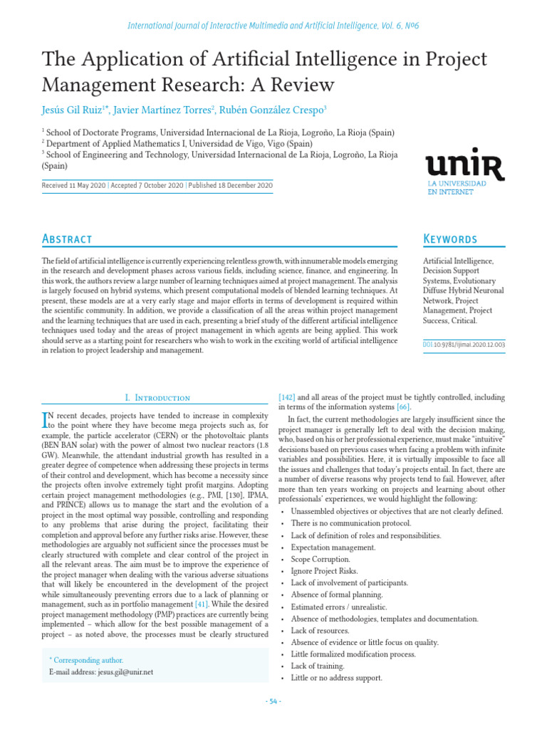 The Application of Artificial Intelligence in Project Management Research: A Review | PDF ...