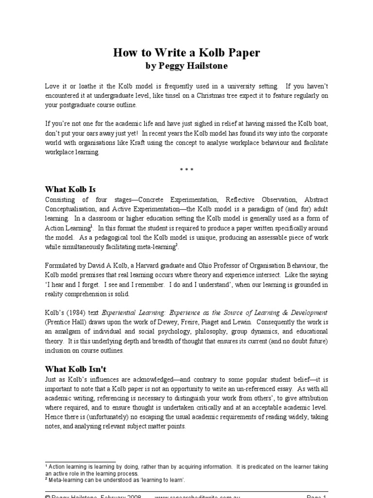 How To Write A Kolb Paper | PDF | Thought | Essays