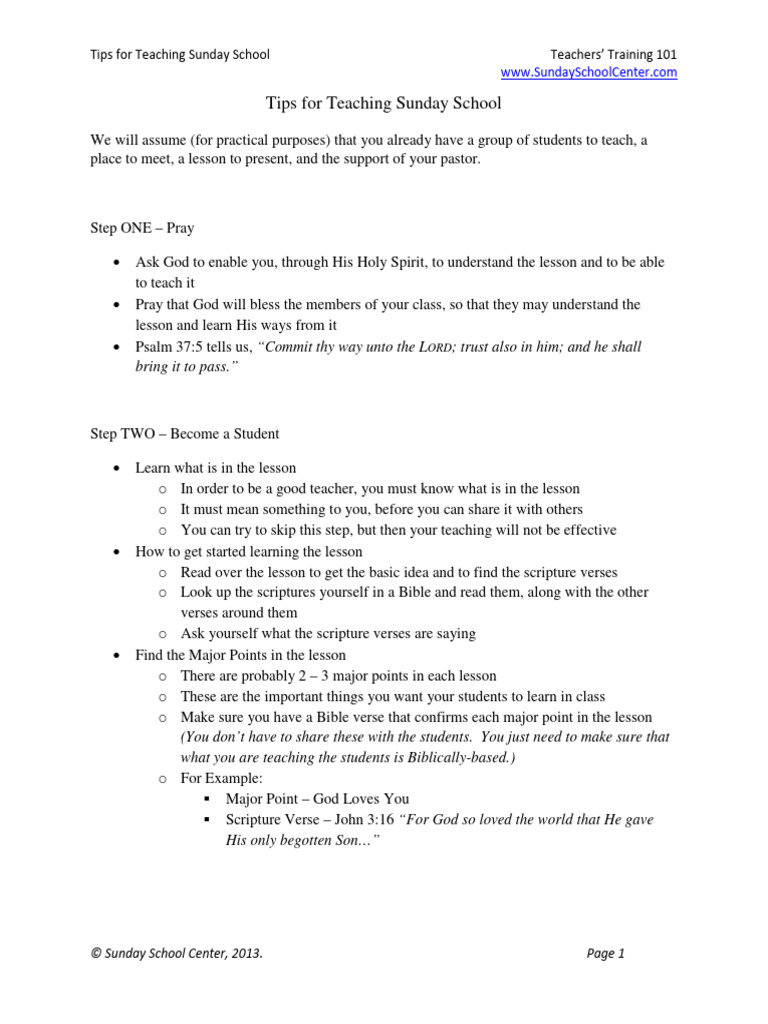 Essential Sunday School Teaching Tips | PDF | Bible | Prayer