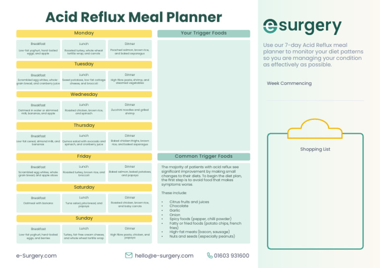 7-Day Acid Reflux Meal Plan | PDF | Lunch | Diet Food