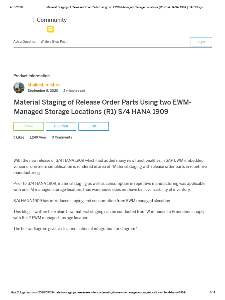 Material Staging of Release Order Parts Using Two EWM-Managed Storage ...