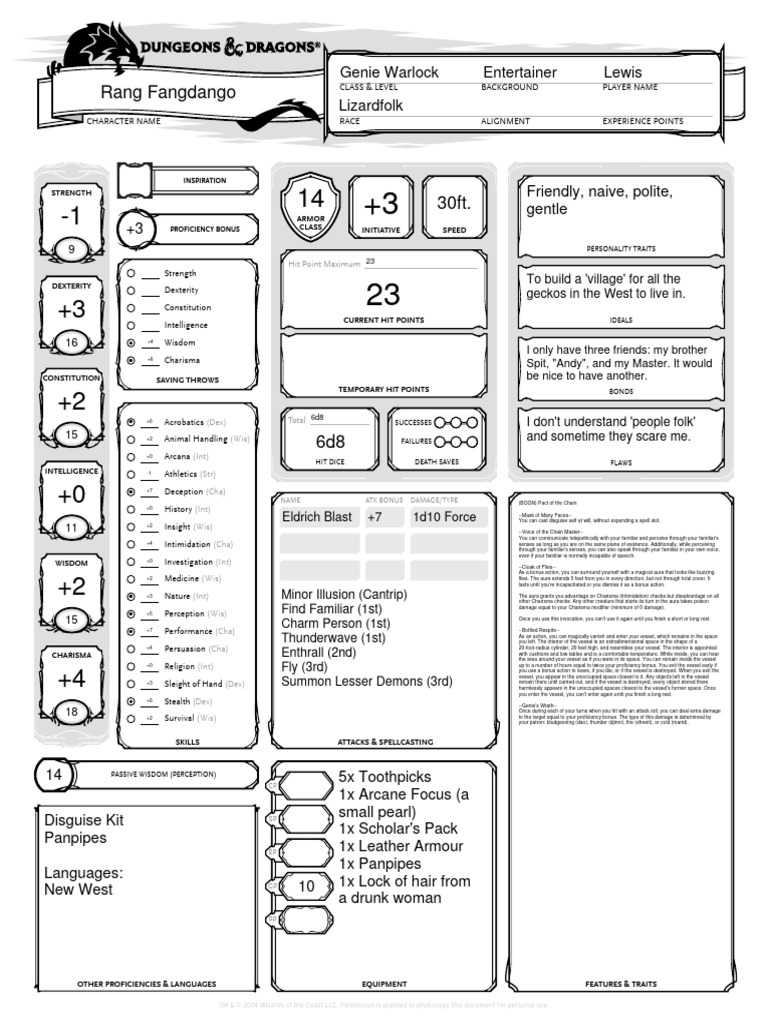 Rang Fangdango Character Sheet II | PDF