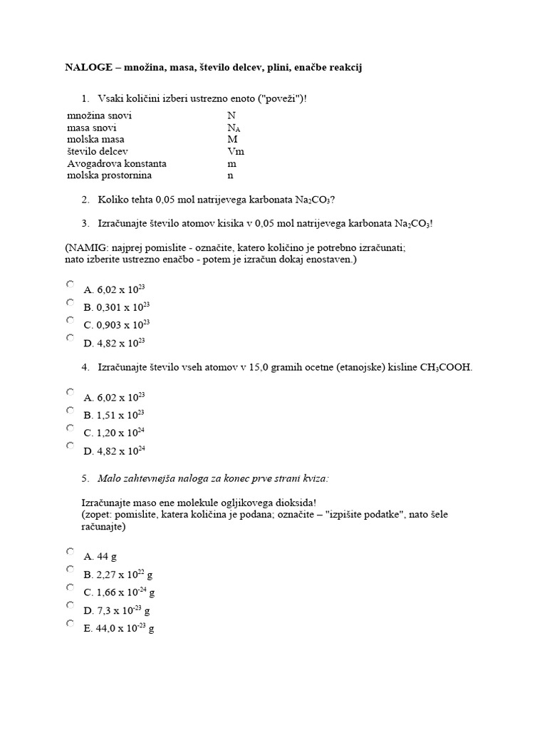 Naloge NNM Za Kviz 1 Letn | PDF
