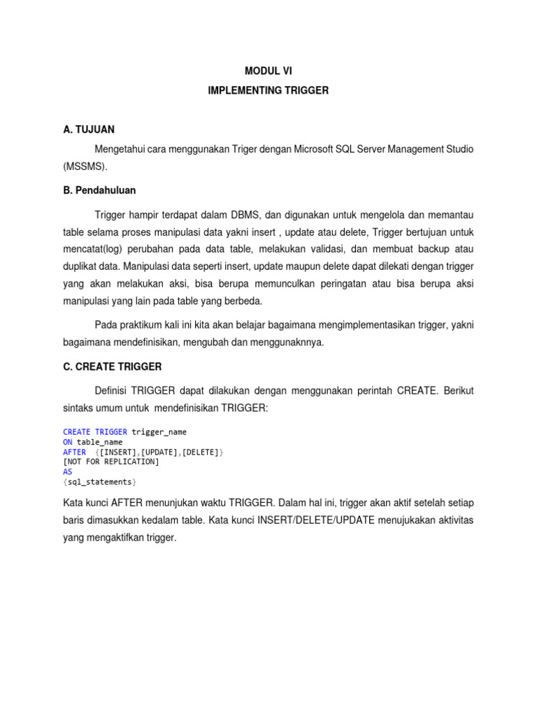 Panduan Trigger di SQL Server | PDF | Metode & Bahan Ajar