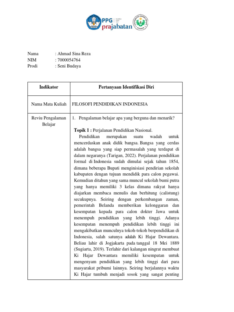 Jurnal - Ahmad Sina Reza - Filosofi Pendidikan Indonesia | PDF | Karier & Perkembangan | Ilmu Sosial