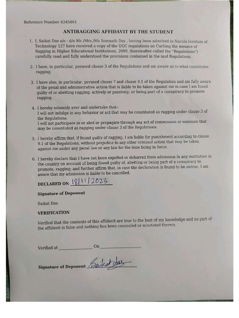Anti Ragging Affidavit_compressed | PDF