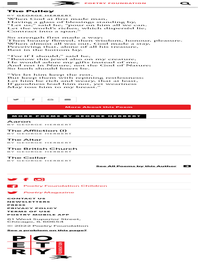 The Pulley by George Herbert Poetry Foundation | PDF