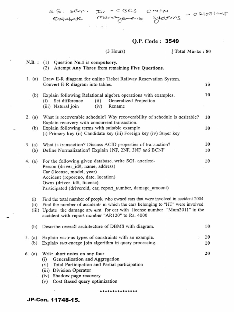 SE-Comps SEM4 DBMS MAY15 | PDF