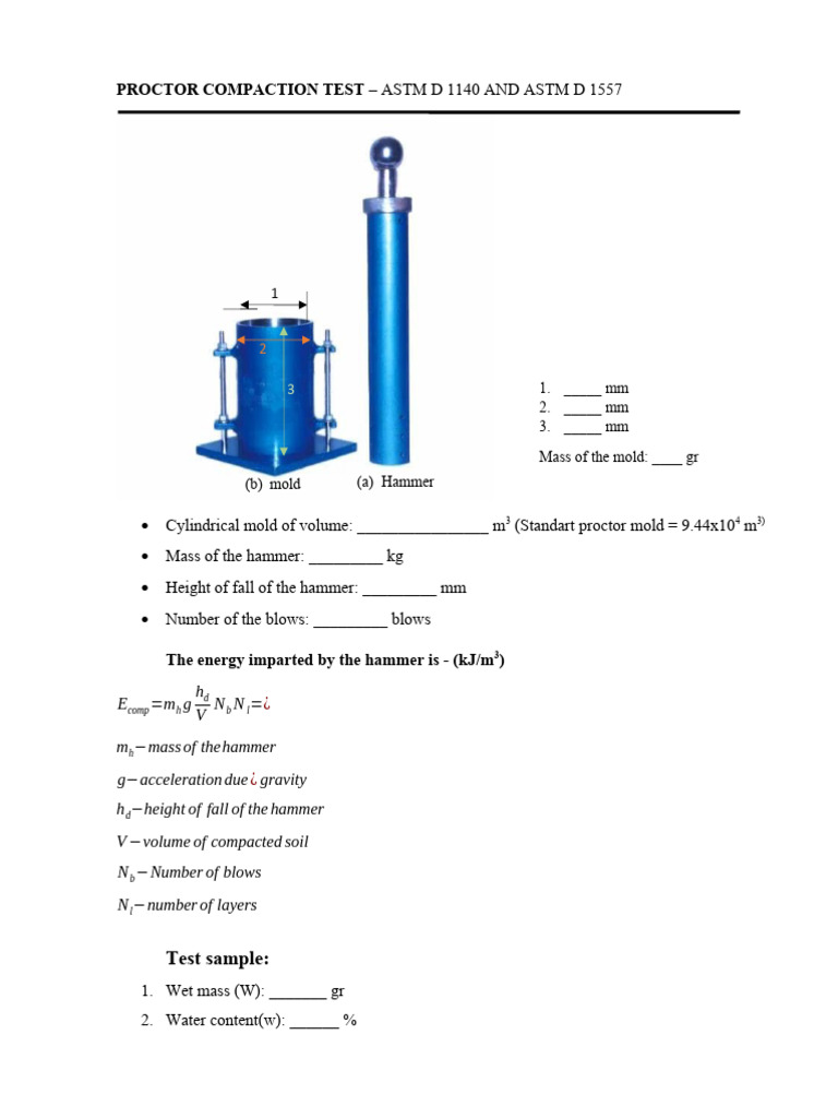Proctor Compaction Test - Astm D 1140 and Astm D 1557 | PDF | Natural ...
