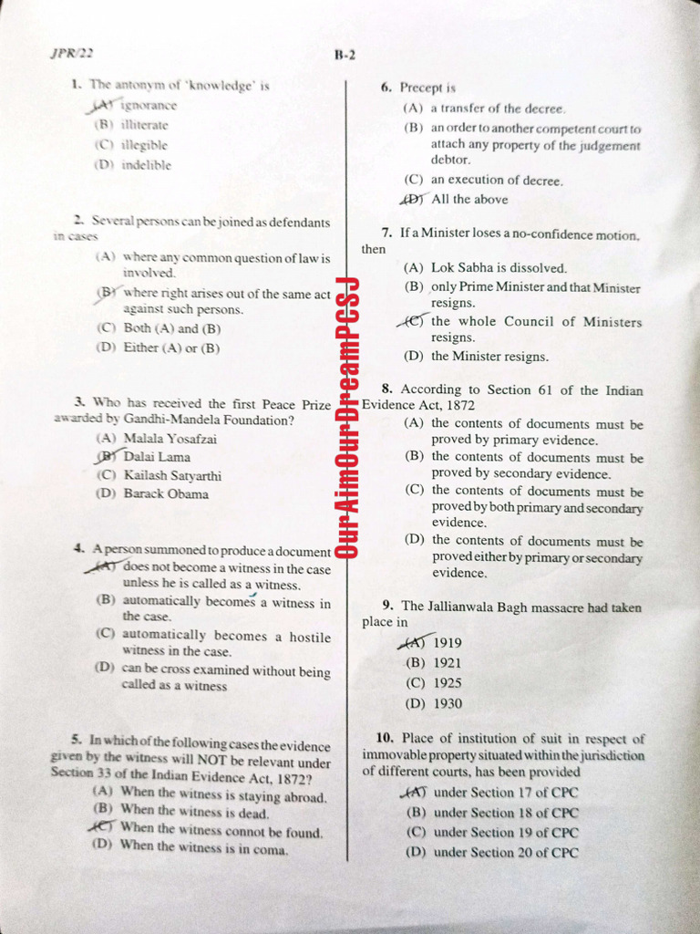 WBJS - West Bengal Civil Judge Preliminary Exam Paper 2023 | PDF