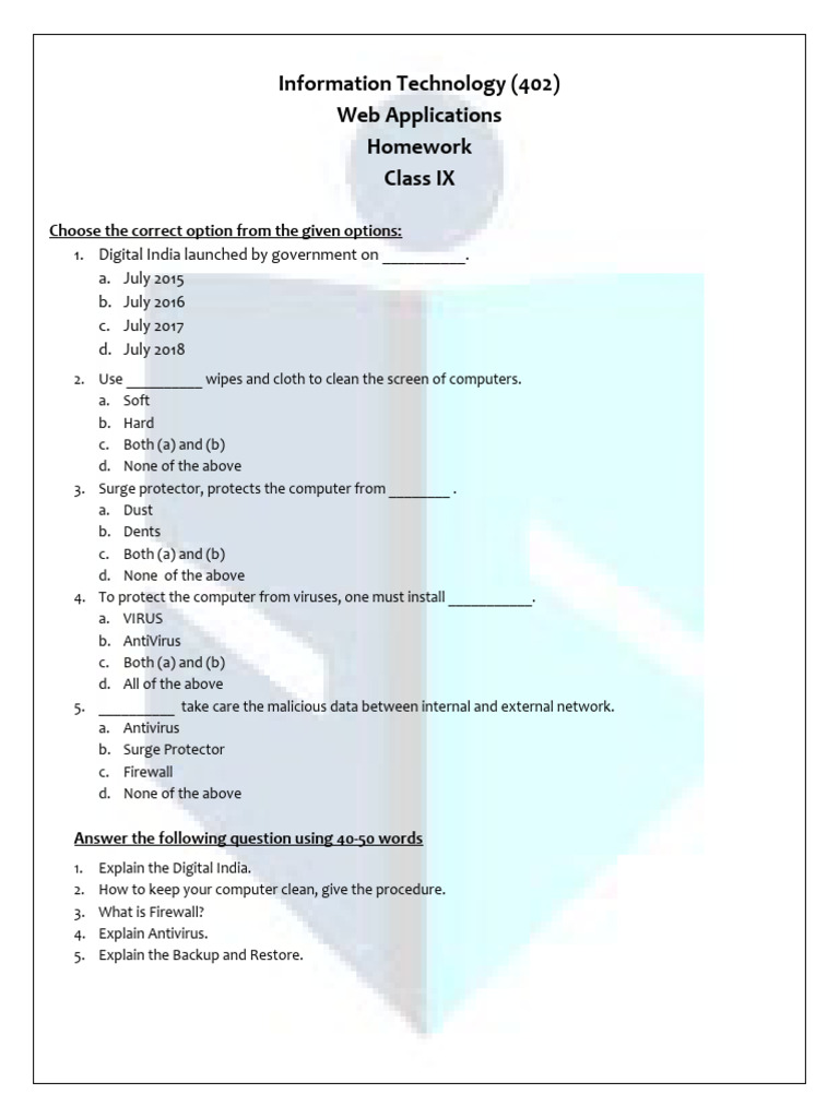 Class IX IT Web Apps Homework Quiz | PDF