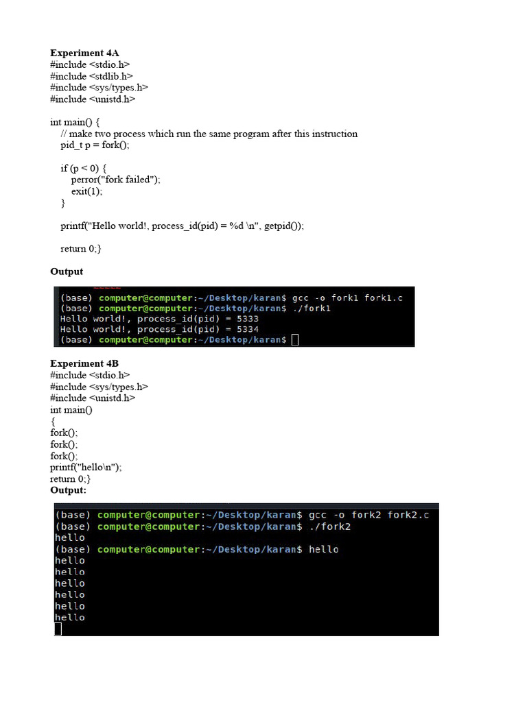 C Fork Examples for Process Creation | PDF | Computers