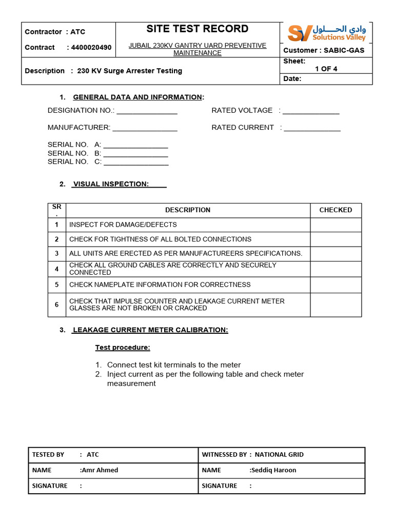 Surge Arrester Test Report | PDF | Volt | Insulator (Electricity)