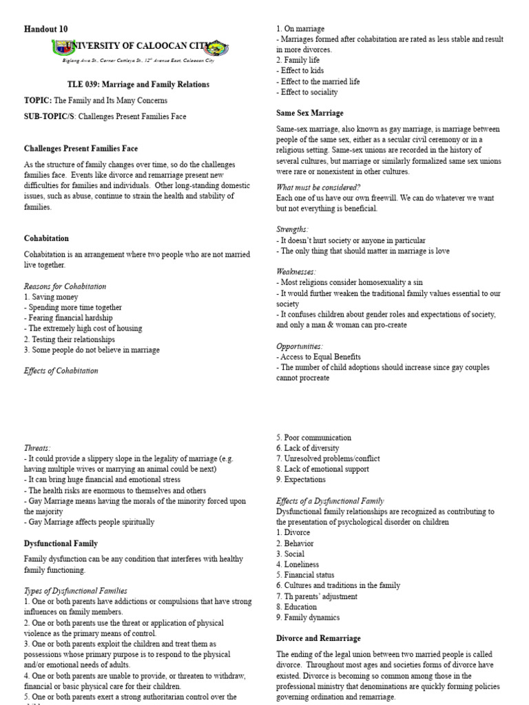 TLE039 Handout 10 | PDF | Divorce | Family