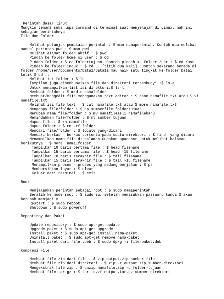Perintah Dasar Linux | PDF | Seni & Disiplin Bahasa | Kajian Bahasa Asing