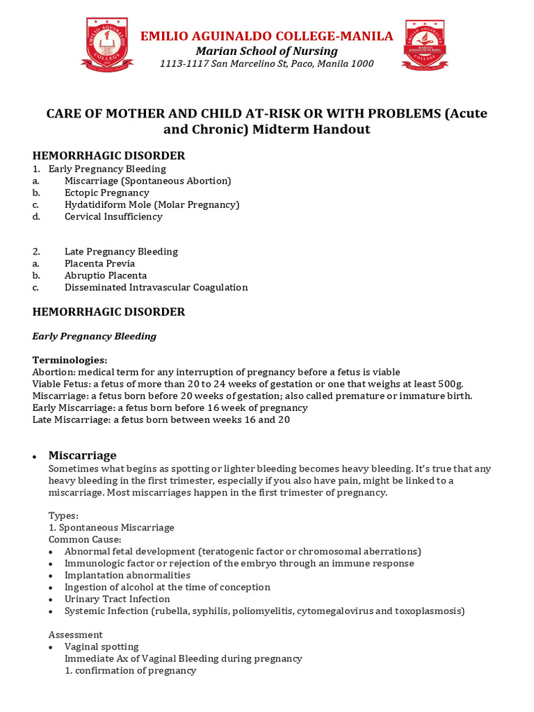 MCN Midterm Handout | Download Free PDF | Miscarriage | Pregnancy