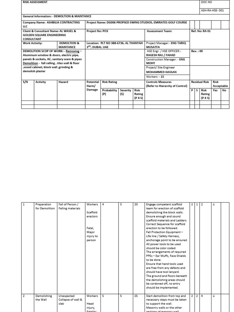 Demolition Risk Assessment for Dubai Project | PDF | Demolition ...