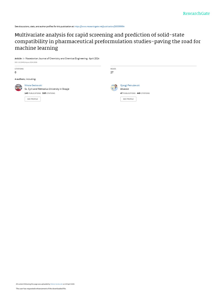 Мultivariate Analysis for Rapid Screening and Prediction of Solid-state ...