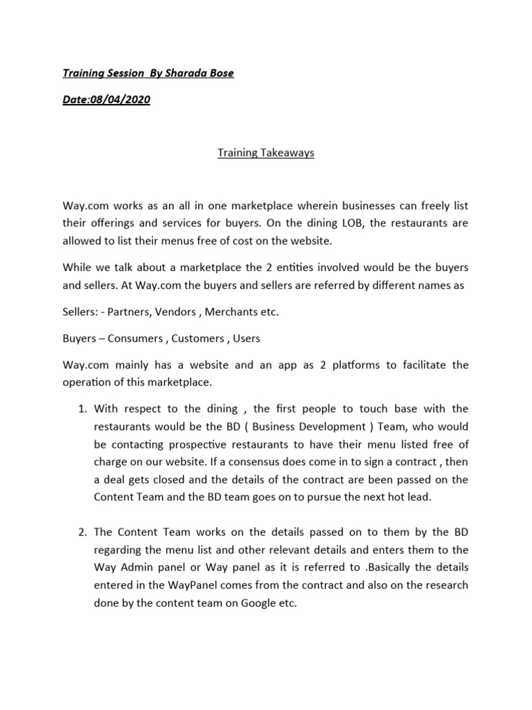 Training Takeaways | Download Free PDF | Menu | Restaurants