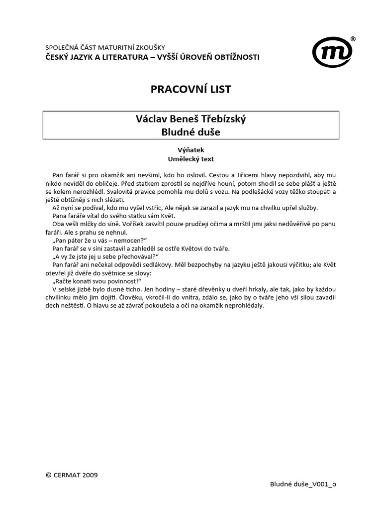 Bludné duše_V001_o - pracovní list | PDF