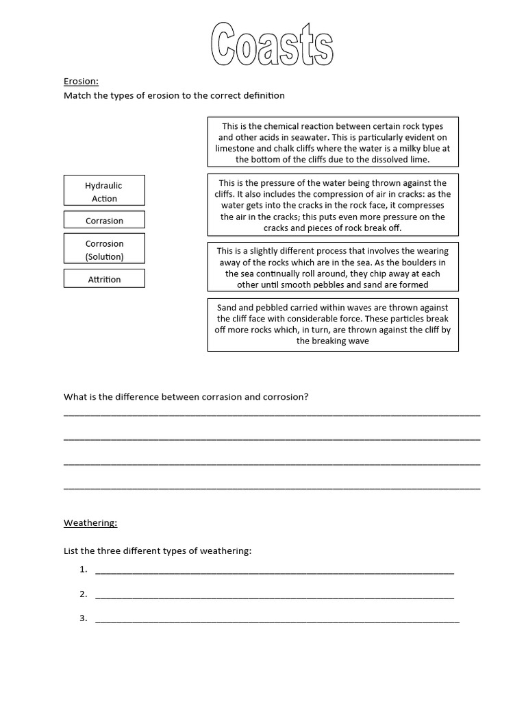 Coasts Booklet Revision | PDF | Erosion | Earth Sciences